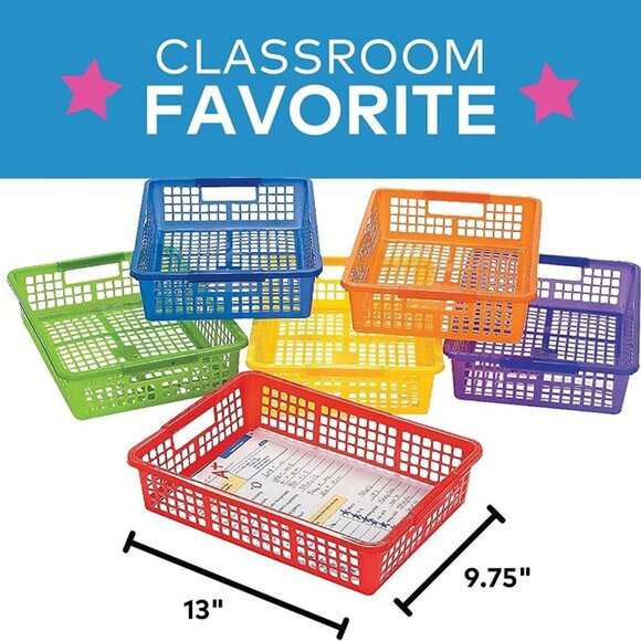 Accents | New 6 Baskets With Handles Plastic Basket Classroom ...